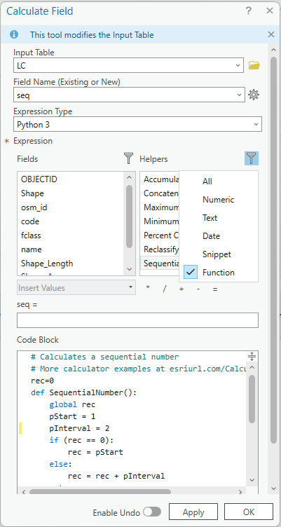 اعداد متوالی و پیوسته در جدول اطلاعاتی ArcGIS Pro - GISآموز