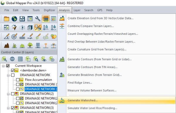 استخراج حوضه آبی در گلوبال مپر پرو Global Mapper Pro