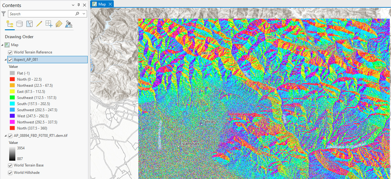 آموزش بررسی تغییرات جهت شیب تهران در ArcGIS Pro