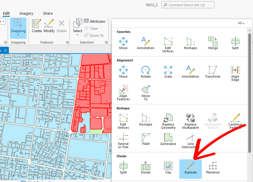 آموزش ابزار Explode در نرم افزار ArcGIS Pro برای جداسازی عوارض چند بخشی