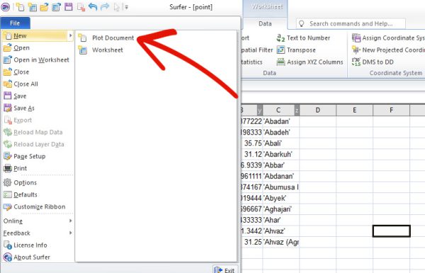 فیلم آموزشی تبدیل مختصات به نقشه در Surfer