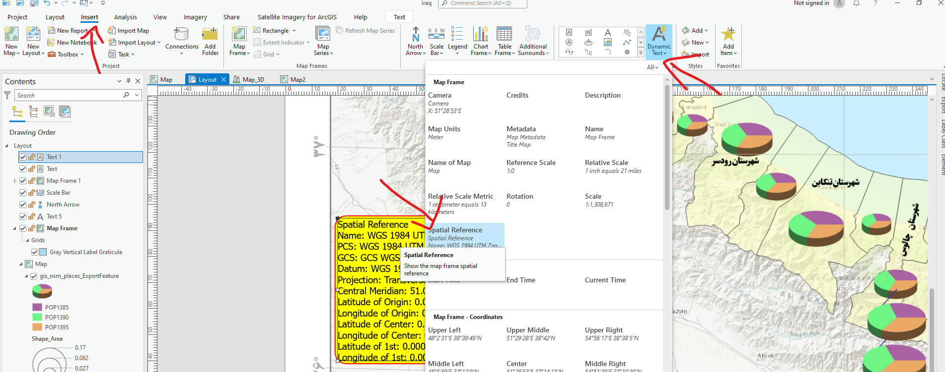 ویژگی های مختصات مکانی نقشه در چیدمان ArcGIS Pro - GISآموز